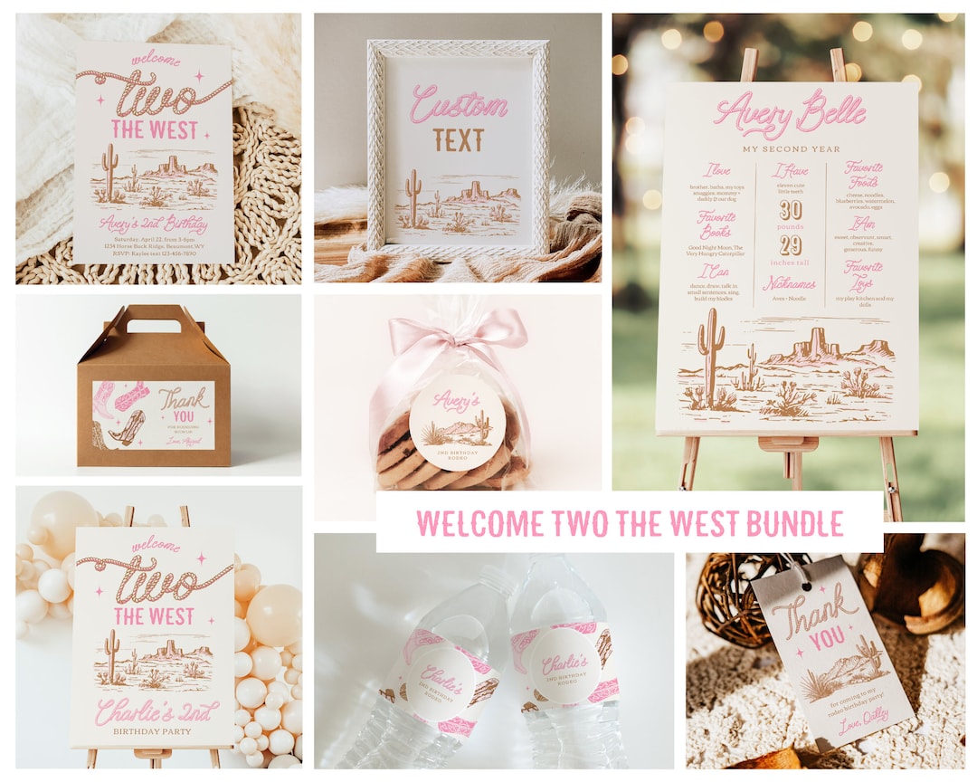 Digital Welcome Two the West Bundle, Cowgirl 2nd Birthday, Cowgirl ...