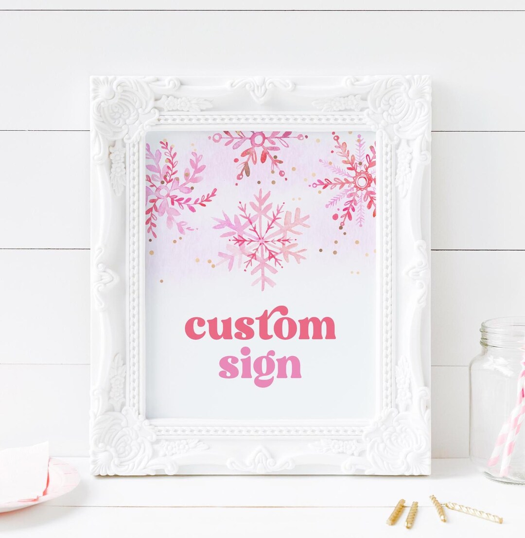 Custom Winter Party Sign, Pink Snowflake Custom Sign, Pink Snowflake ...