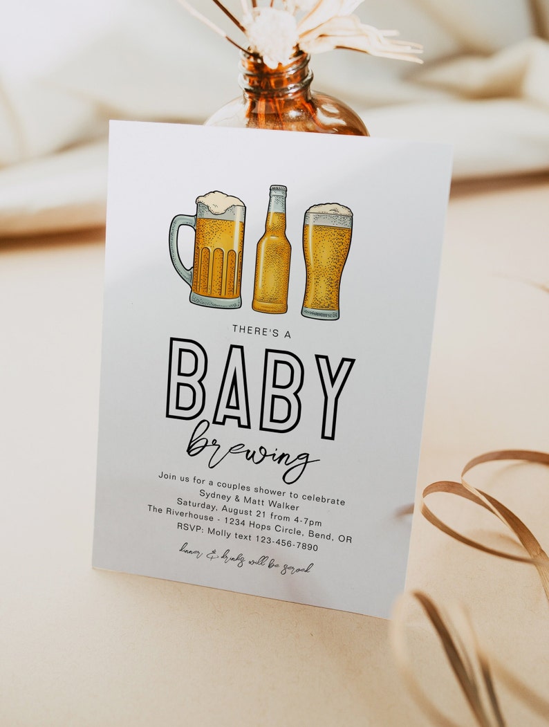 Baby Brewing Baby Shower Invitation, Co-ed Baby Shower Invitation, Beer ...