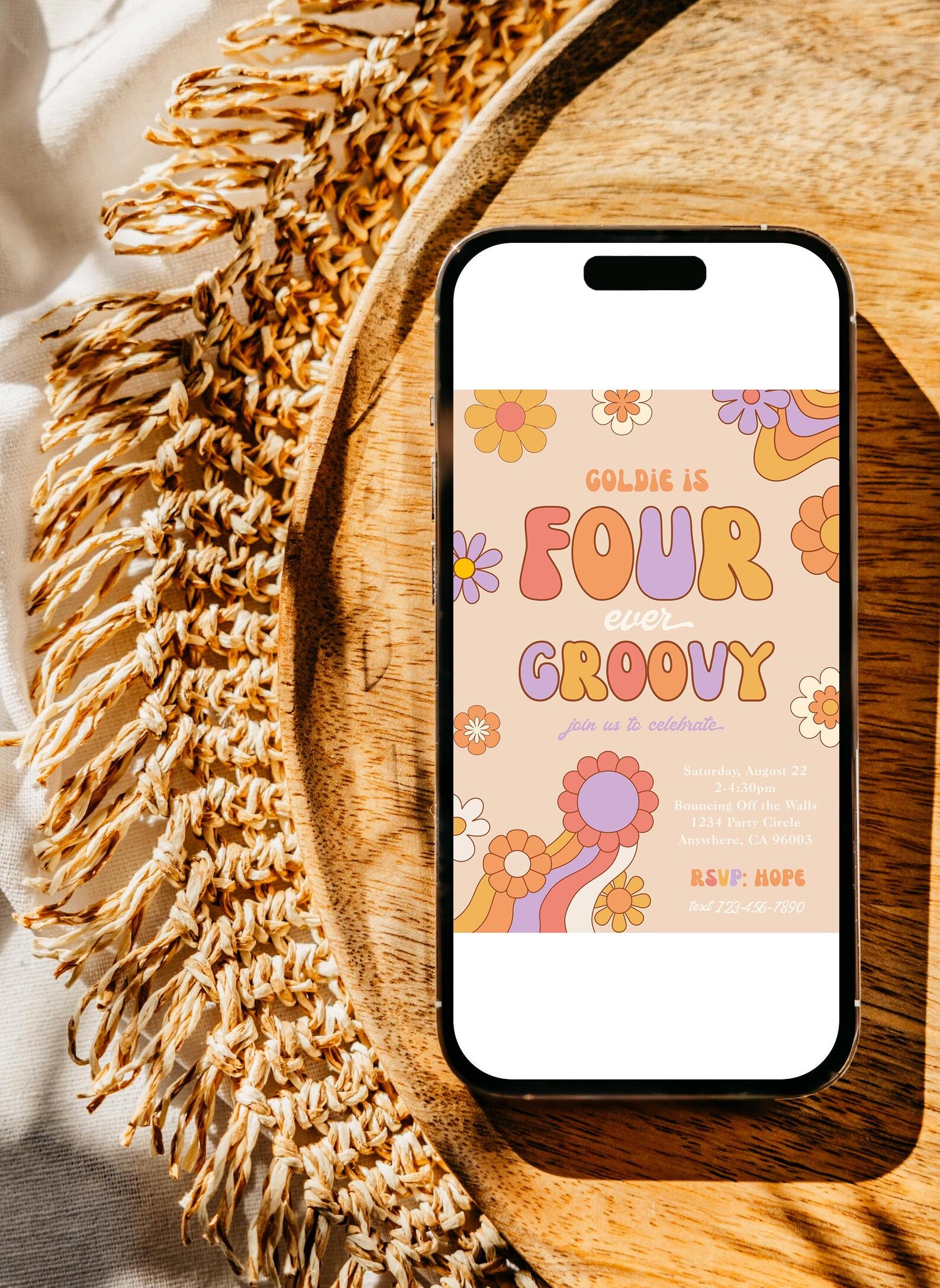 Four Ever Groovy Birthday Invitation, Groovy 4th Birthday Invitations ...