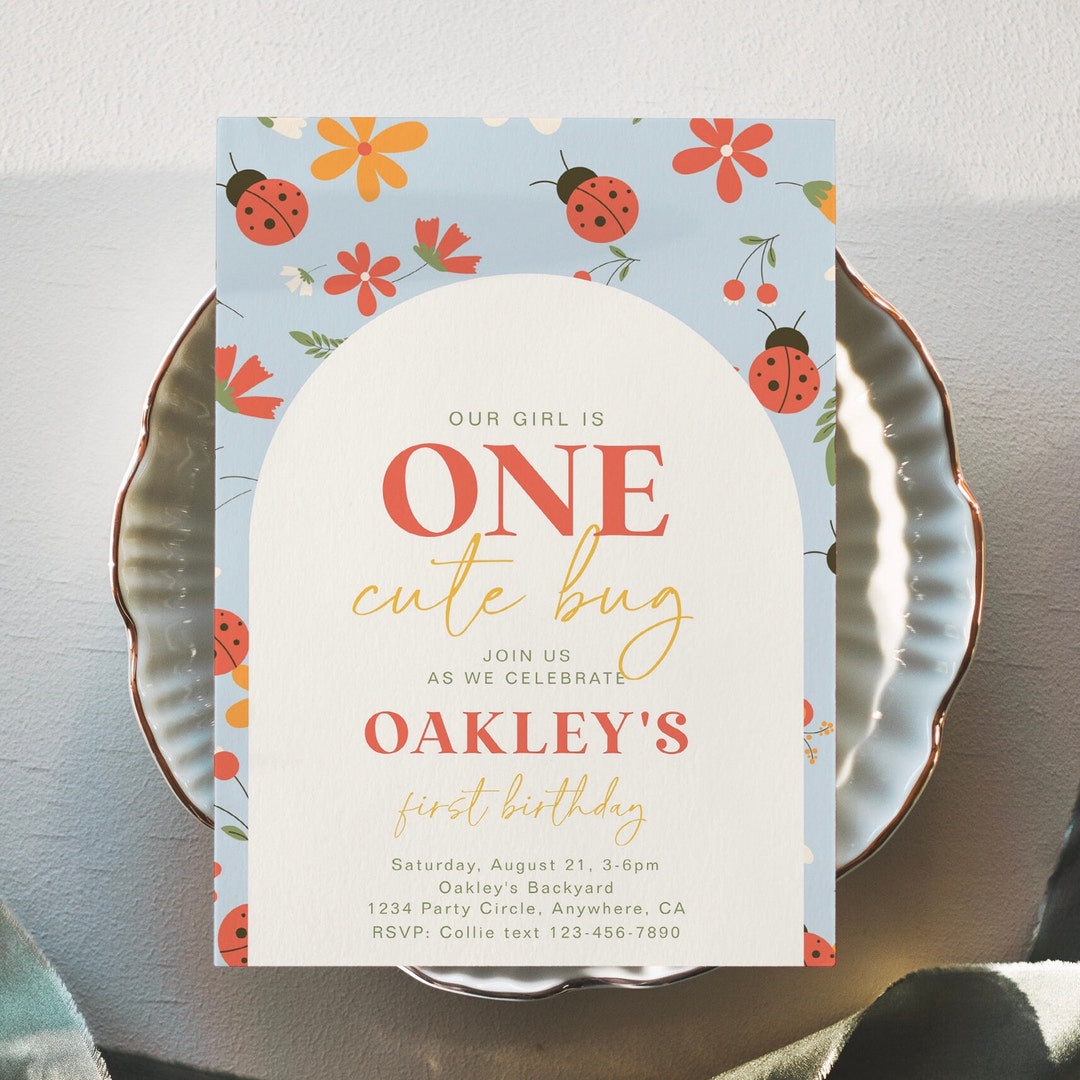 Girl's First Ladybug Invitation, Ladybug Birthday Invitation, One Cute ...