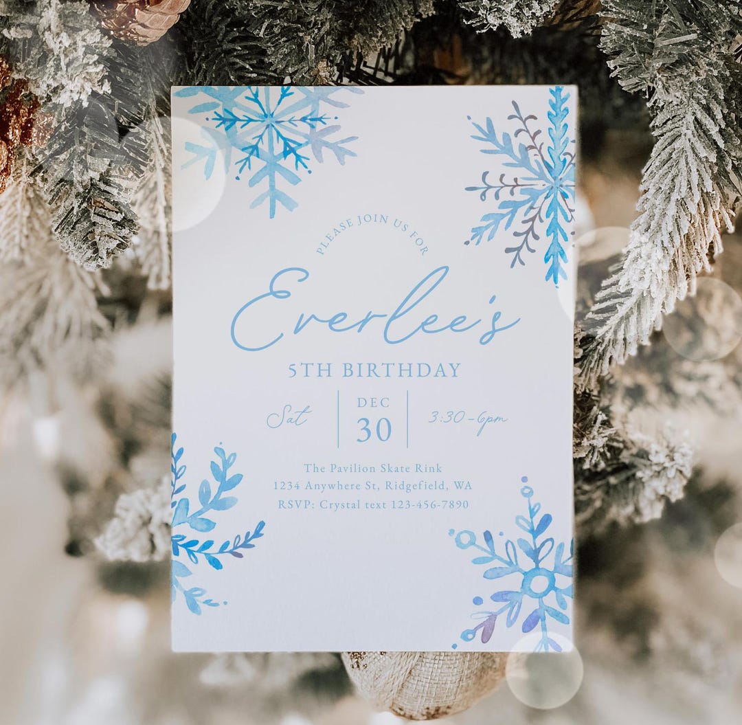 Winter Birthday Party Invitation, Girl's Snowflake Birthday Invitation ...