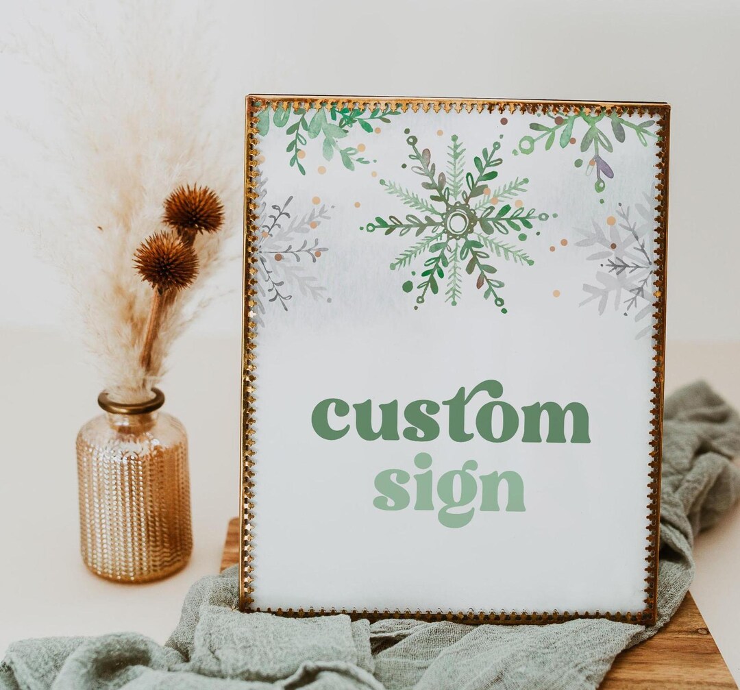 Green Custom Winter Party Sign, Green Snowflake Custom Sign, Green ...