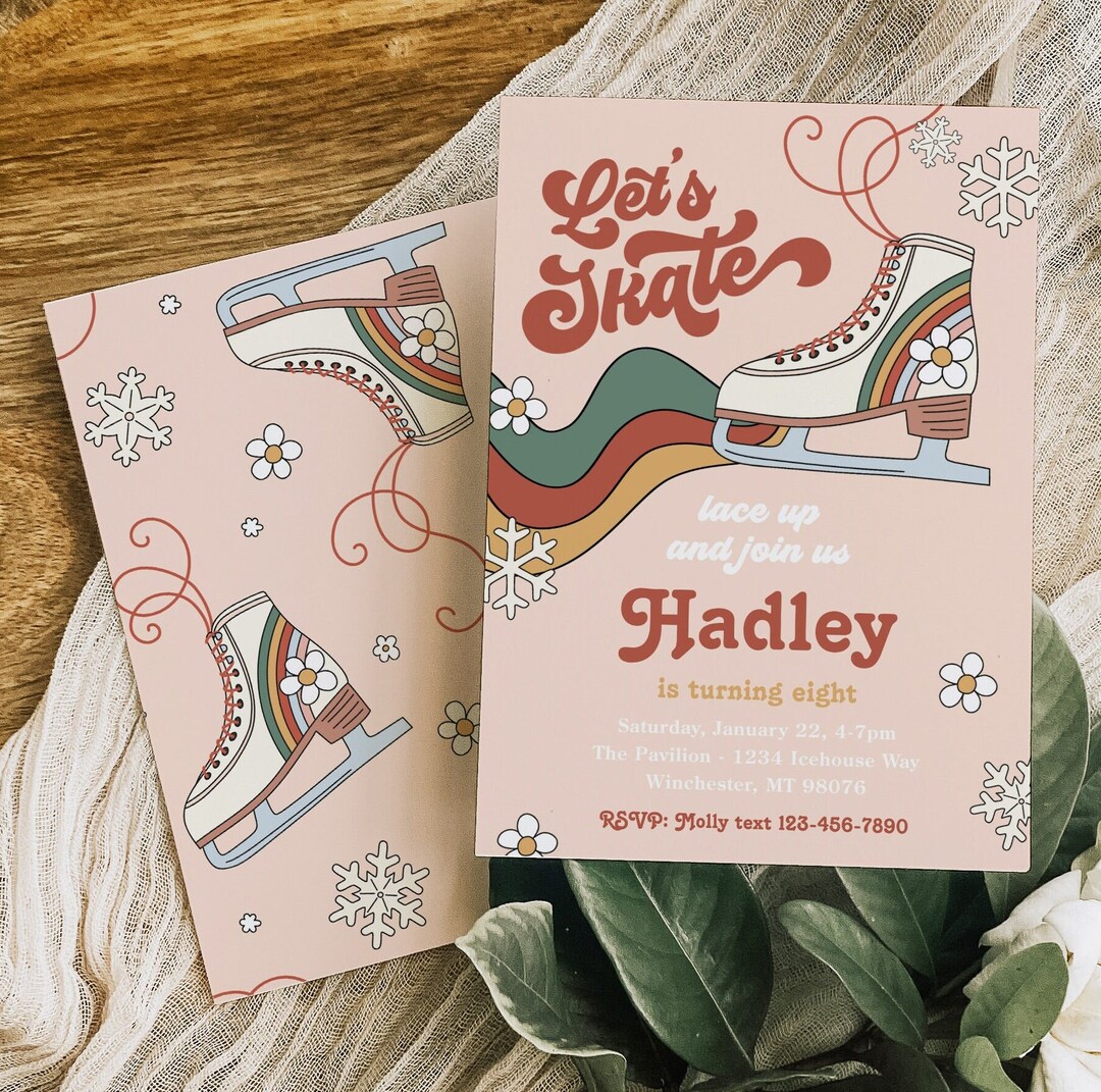 Groovy Ice Skating Birthday Invitation, Ice Skating Invitation, Digital ...