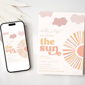 Girl's Trip Around the Sun Invitation, Girl's Sun Birthday Invitation ...