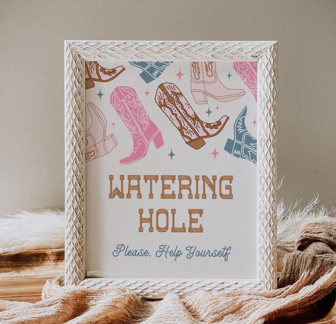 Western Watering Hole Sign, Pink and Blue Western Party Sign, Watering ...