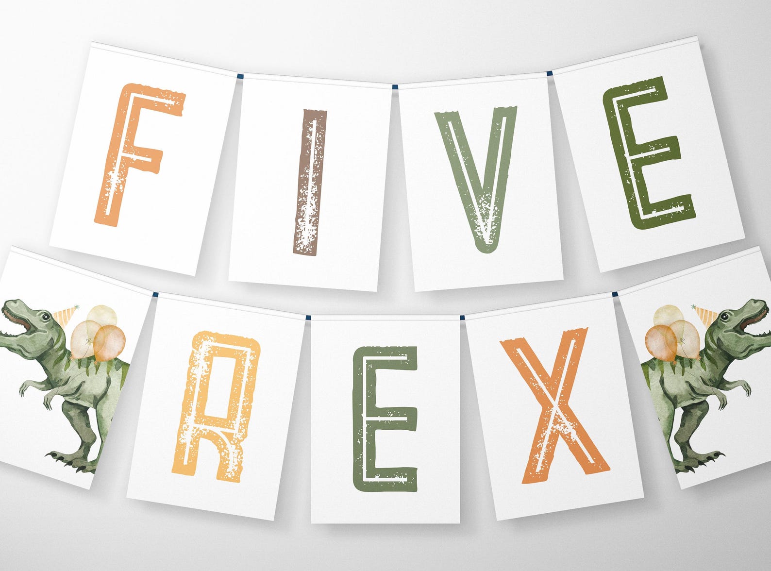 Digital Five-rex Bunting Banner, Five-rex Banner, Printable Dinosaur ...