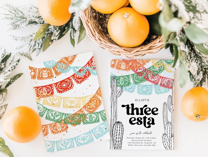 Three Esta Birthday Party Invitation, Third Birthday Fiesta, Cactus ...
