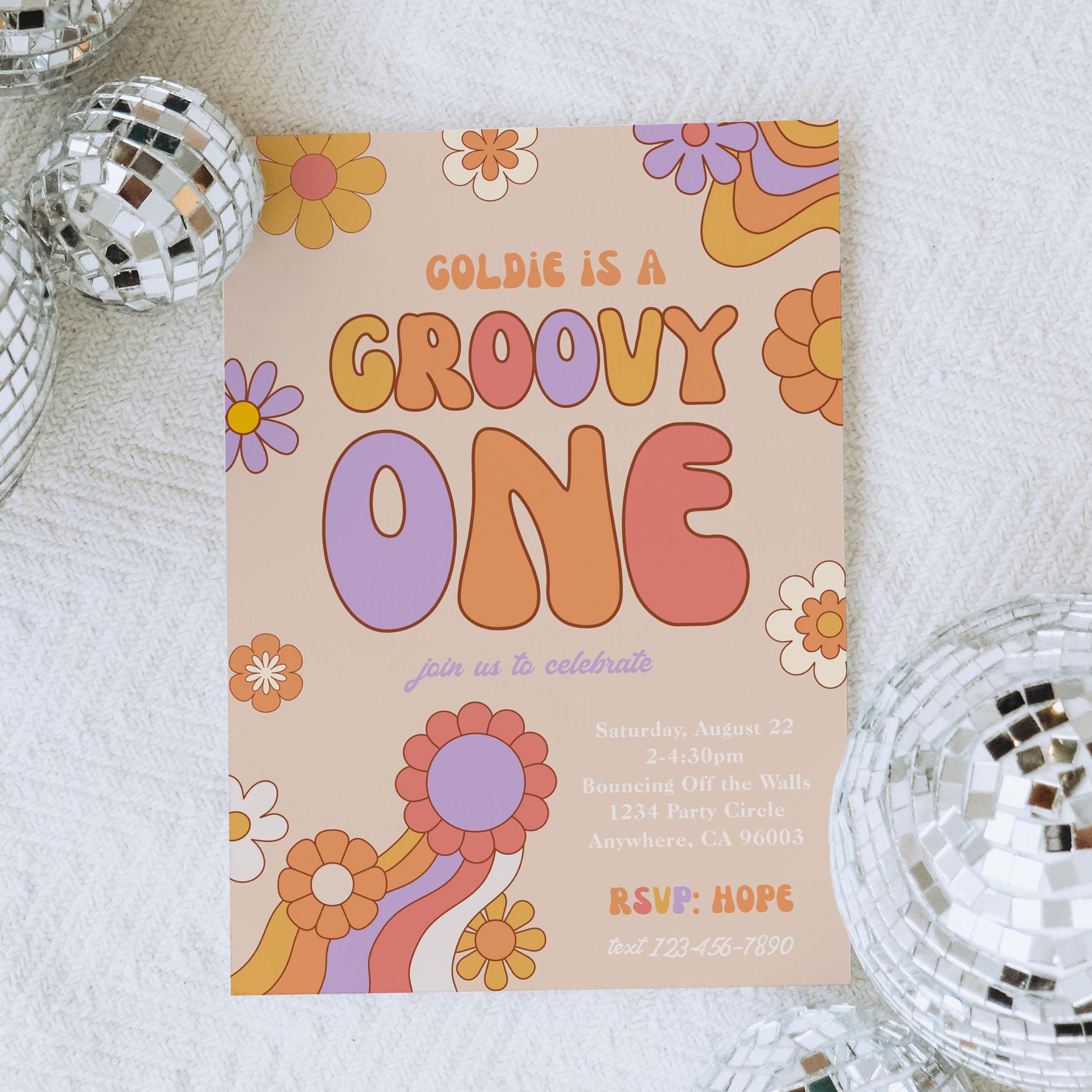 Groovy One Birthday Invitation, Groovy First Birthday Invitation ...