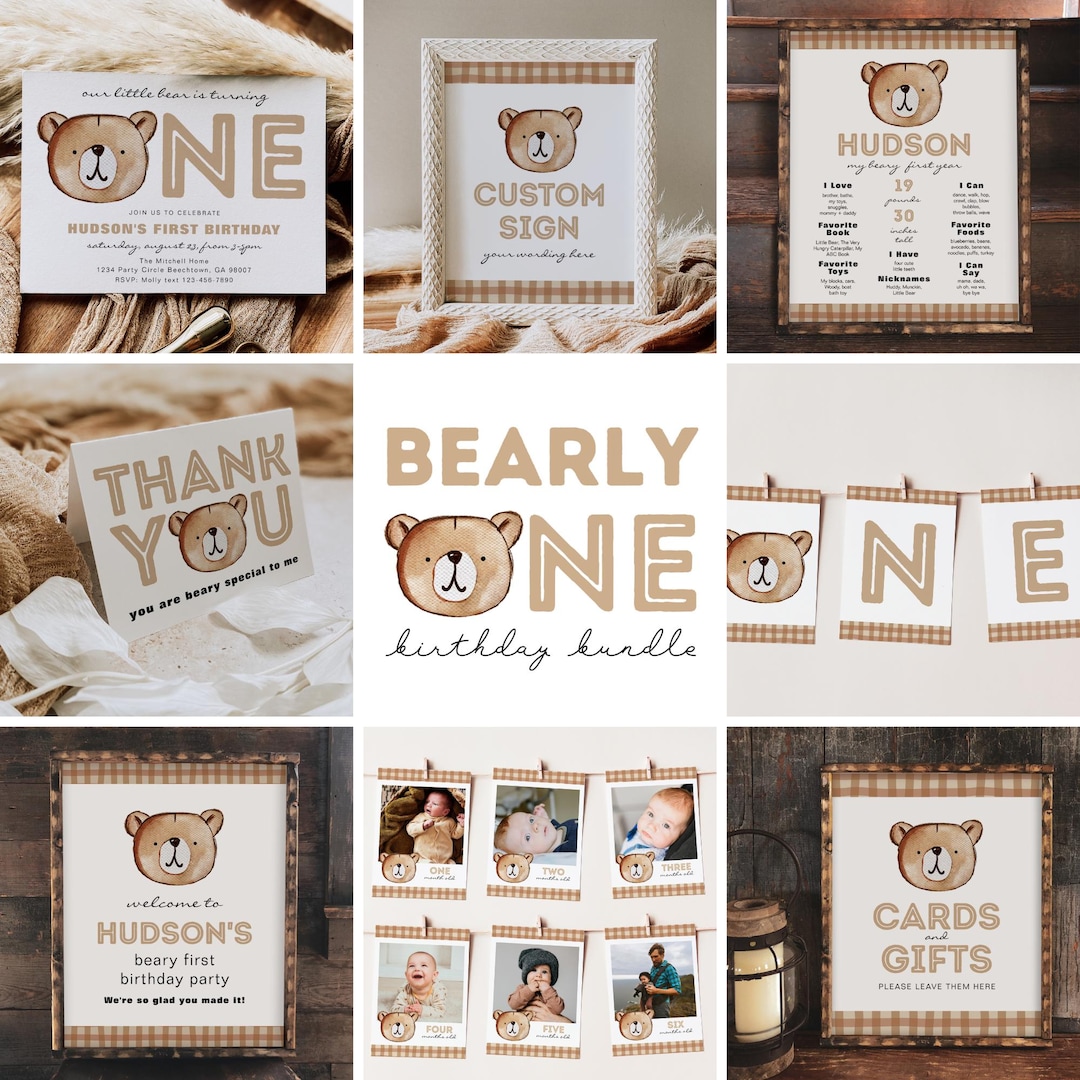 Bear First Birthday Bundle, Beary First Birthday Party, Bear Birthday ...