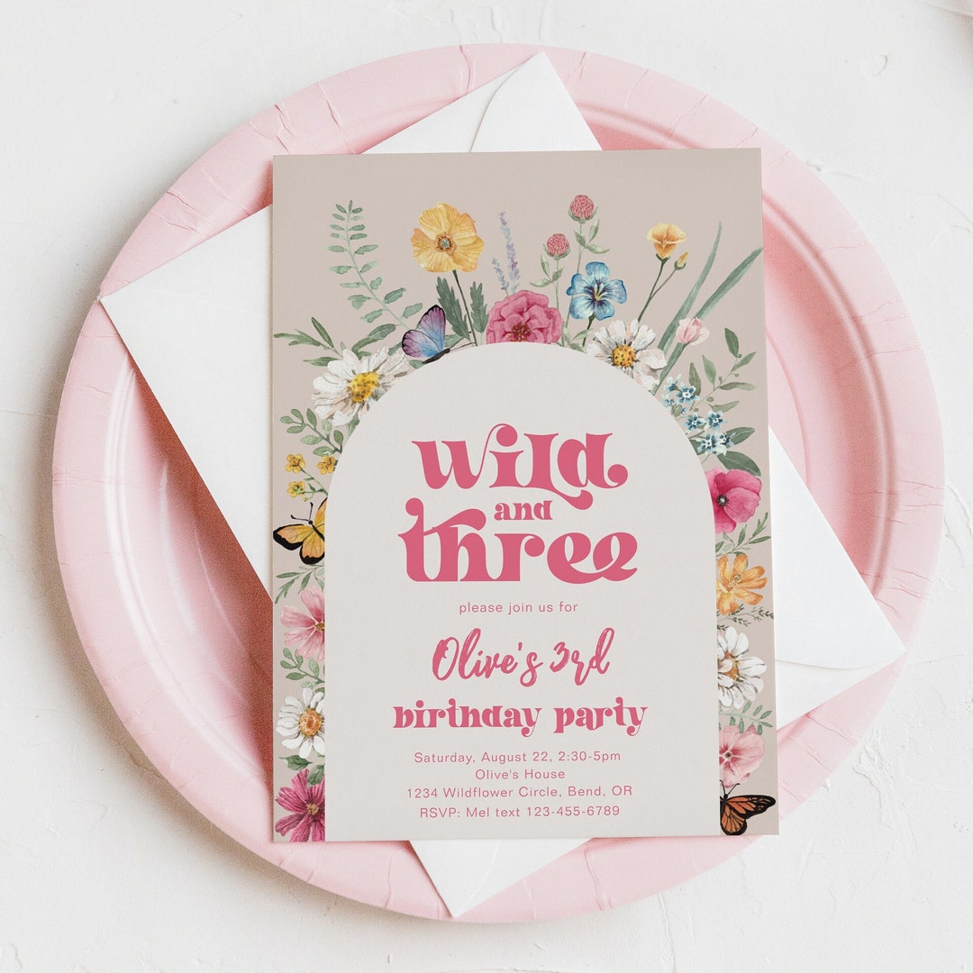 Wild and Three Wildflower Birthday Invitation, Wildflower Party ...