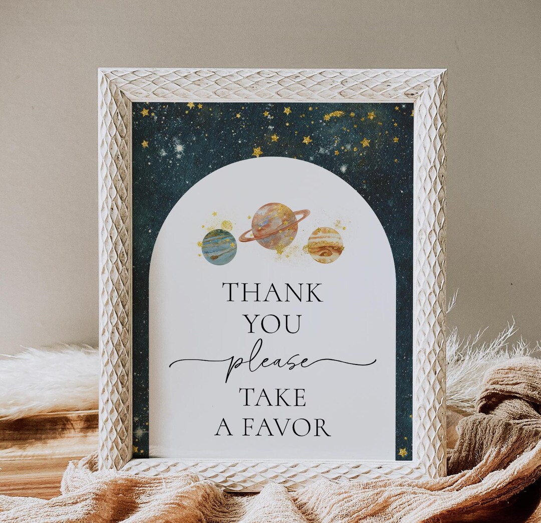 Editable Space Thank You Sign, Space Baby Shower Favors Sign, Custom ...