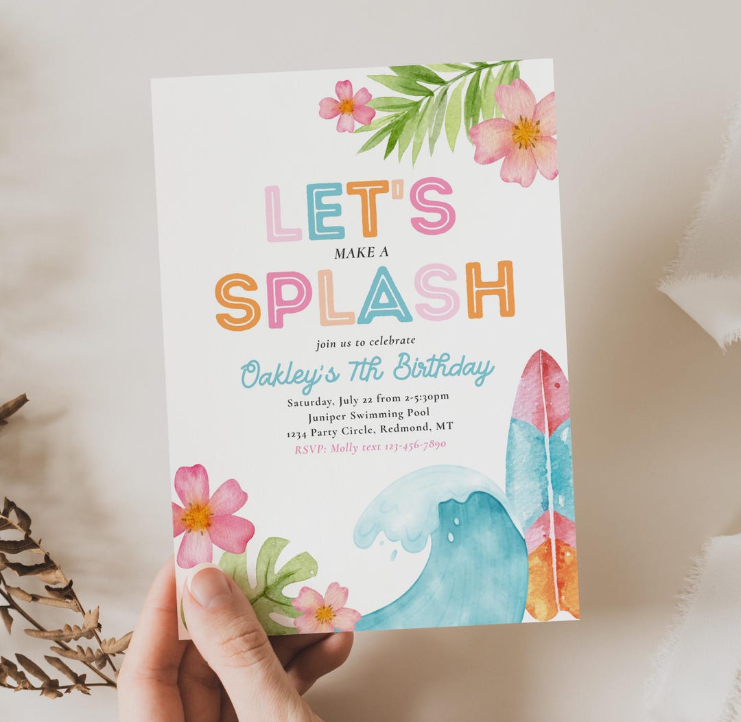 Let's Make a Splash Invitation, Girl's Swim Party Invitation, Beach ...