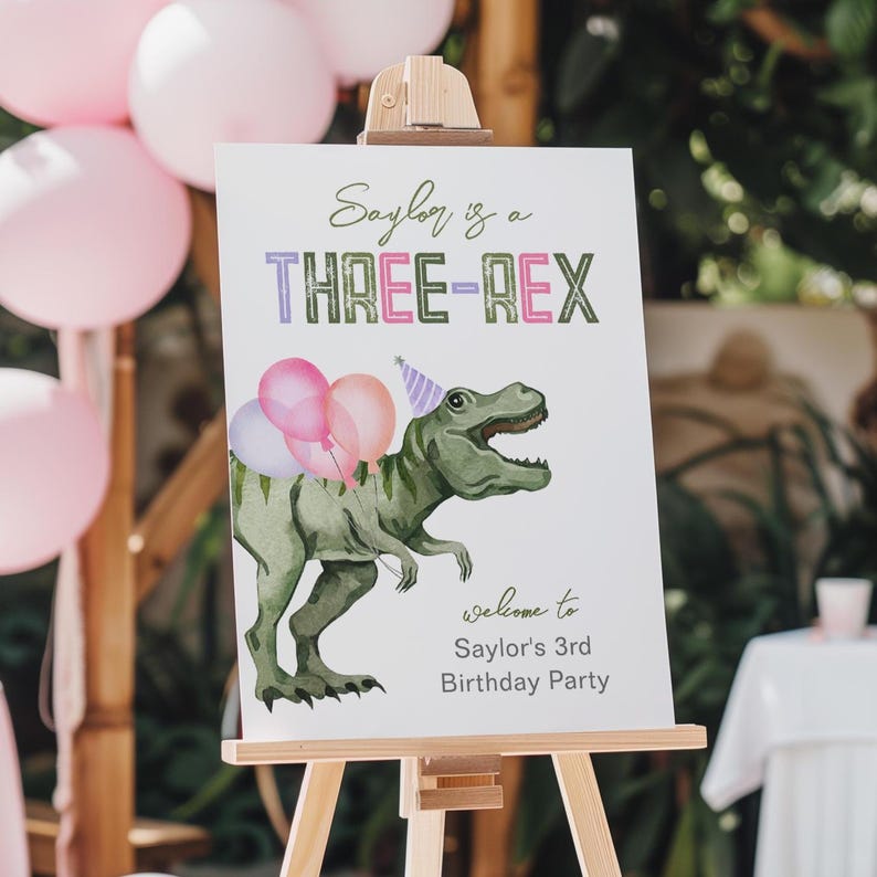 Three-rex Birthday Bundle, Dinosaur Birthday Bundle, Printable Dinosaur ...