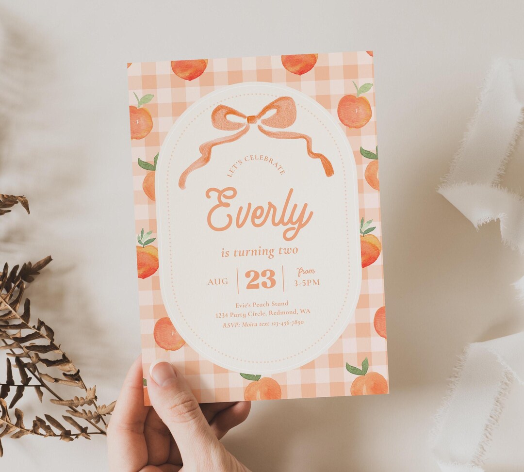 Peach Birthday Invitation, Editable Peach Invitation, Digital Peach ...