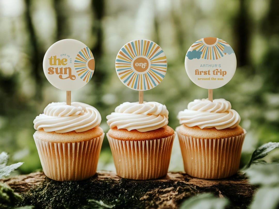 Sun Birthday Cupcake Toppers, Editable Sun Cupcake Toppers, Trip Around ...