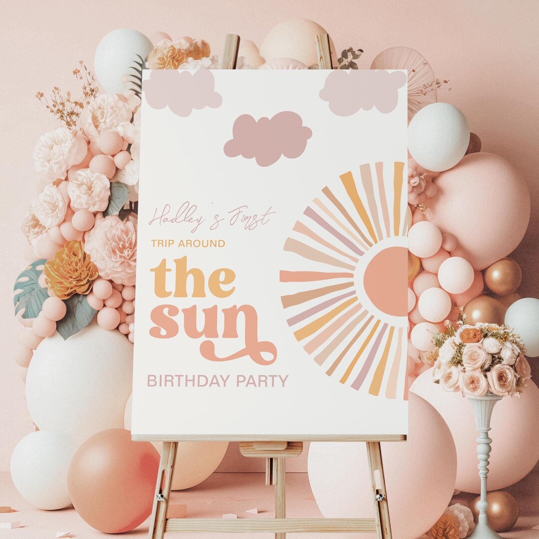 18x24 Sun Welcome Sign, Girl Sun Birthday Sign, Pink Sun Birthday ...