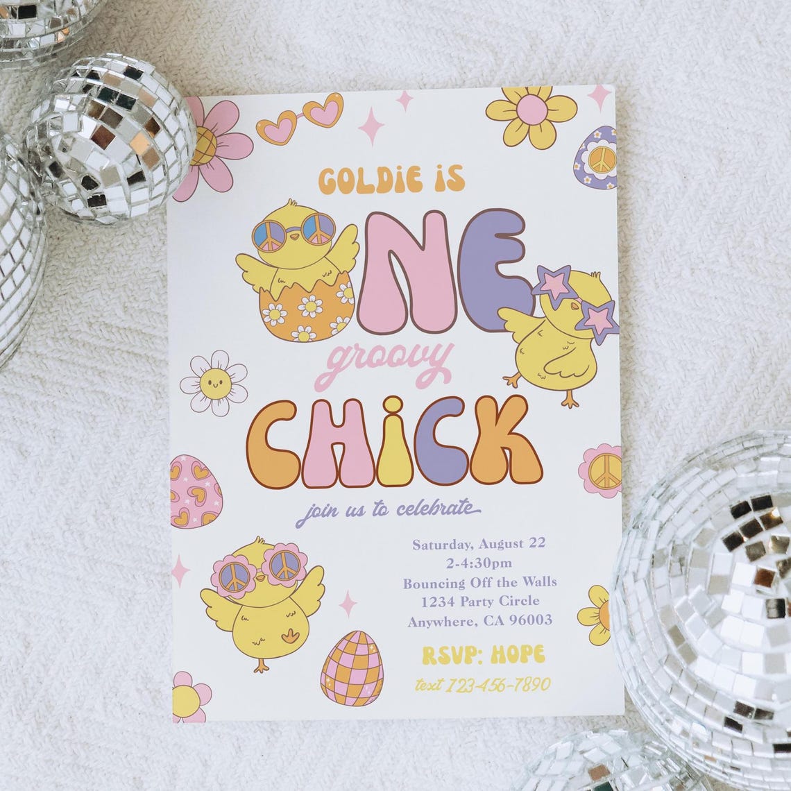 One Groovy Chick Birthday Invitation, Chick Birthday Invitation, Easter ...