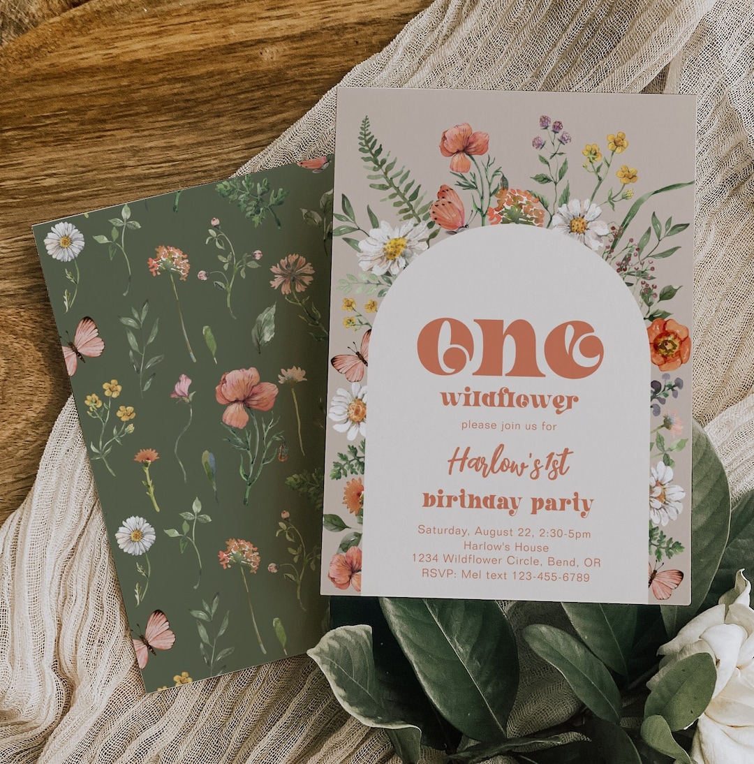 One Wildflower Birthday Invitation, Watercolor Wildflower First ...