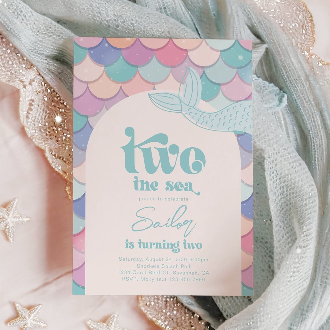 Two the Sea Mermaid Birthday Invitation, Retro Mermaid Party Invitation ...