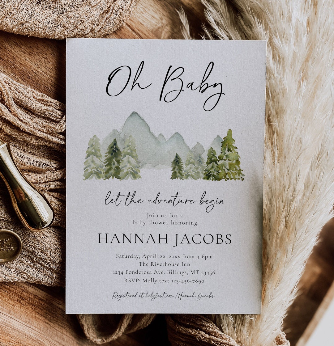 Adventure Baby Shower Invitation, Mountains and Trees Baby Shower ...