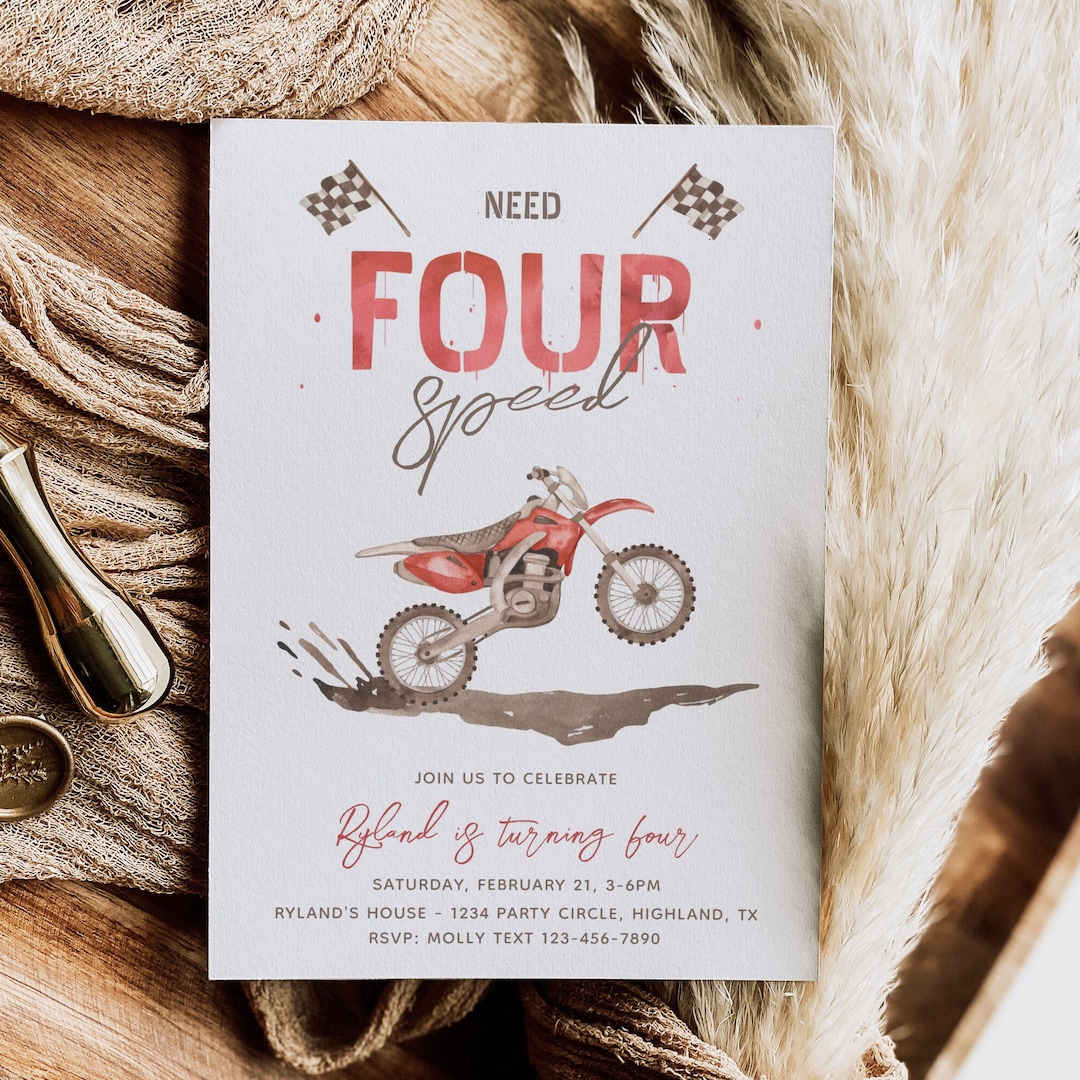 Need Four Speed Dirt Bike Invitation, Digital Dirt Bike Invitation, Red ...