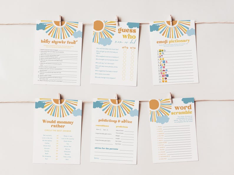 Sun Baby Shower Game Bundle, Sun Baby Shower Games, Digital Sun Shower ...