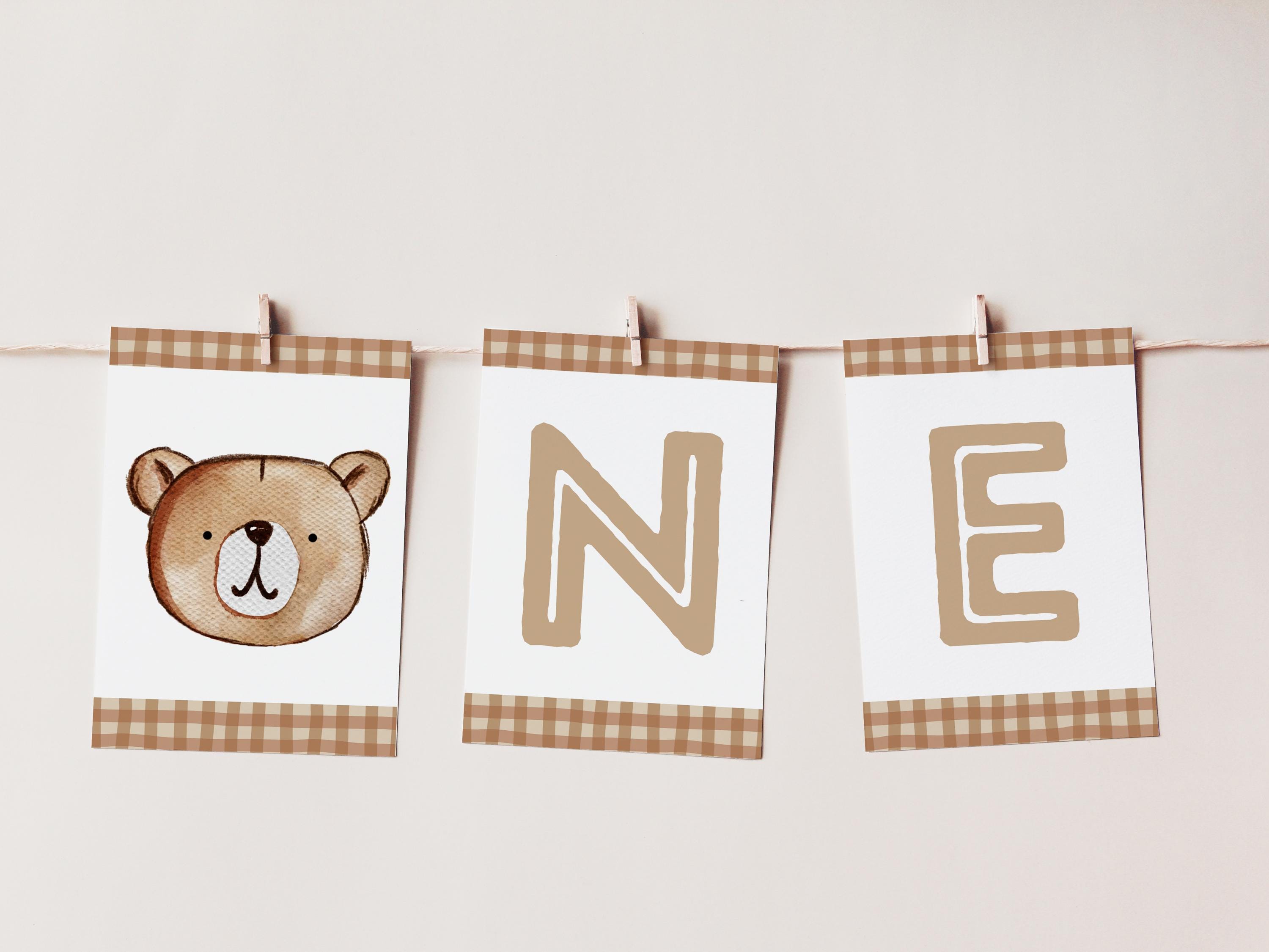 Digital Bear ONE Banner, Bear High Chair Banner, Plaid Bear Bunting ...