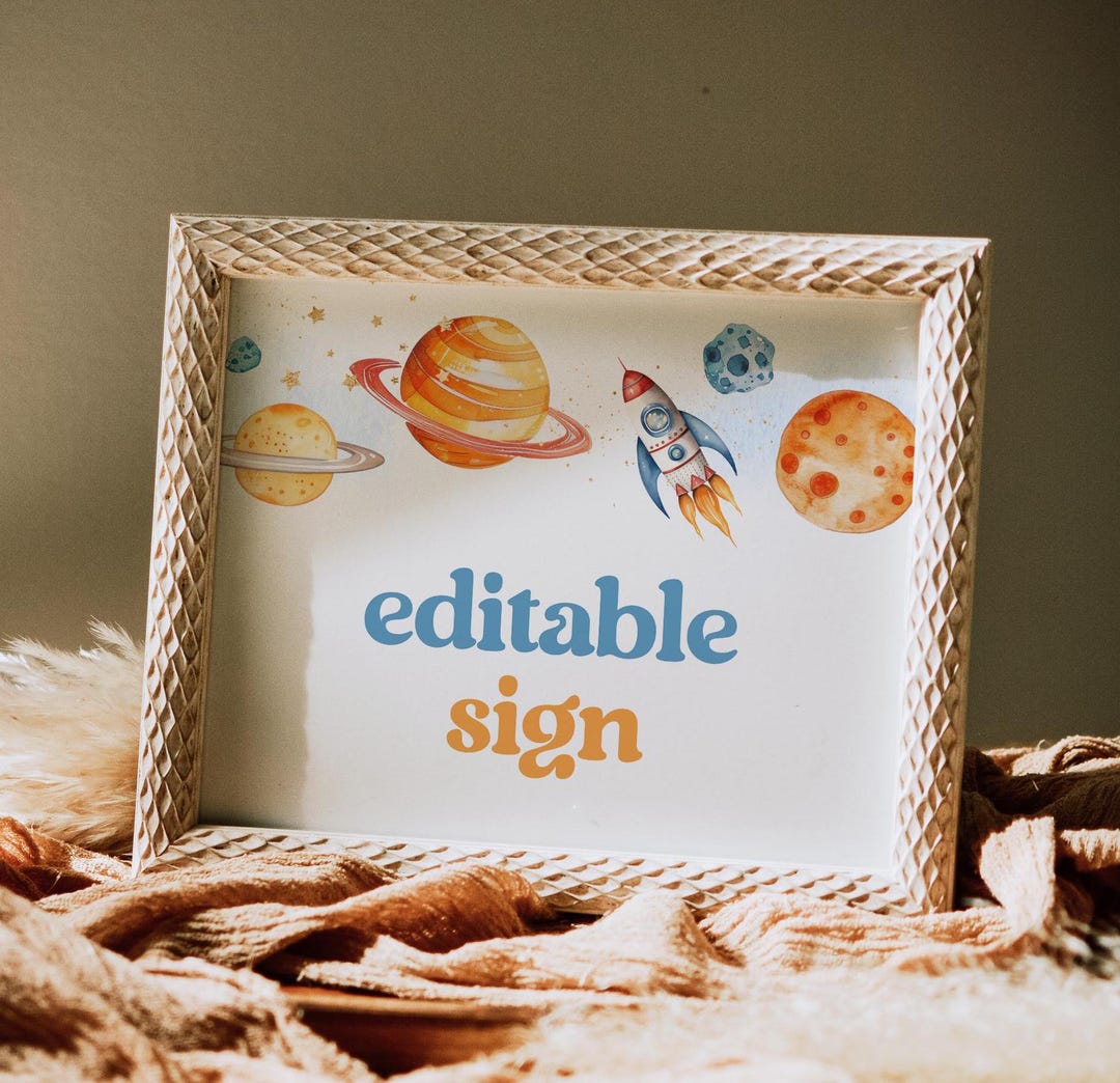 Editable Space Party Sign, Boy's Rocket Ship Party Signs, Boy's ...