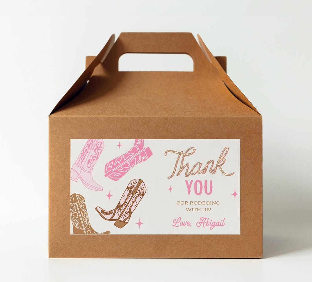 Digital Cowgirl Gable Box Sticker, Cowgirl Favor Box Sticker, Cowgirl Thank You Sticker, Cowgirl ...