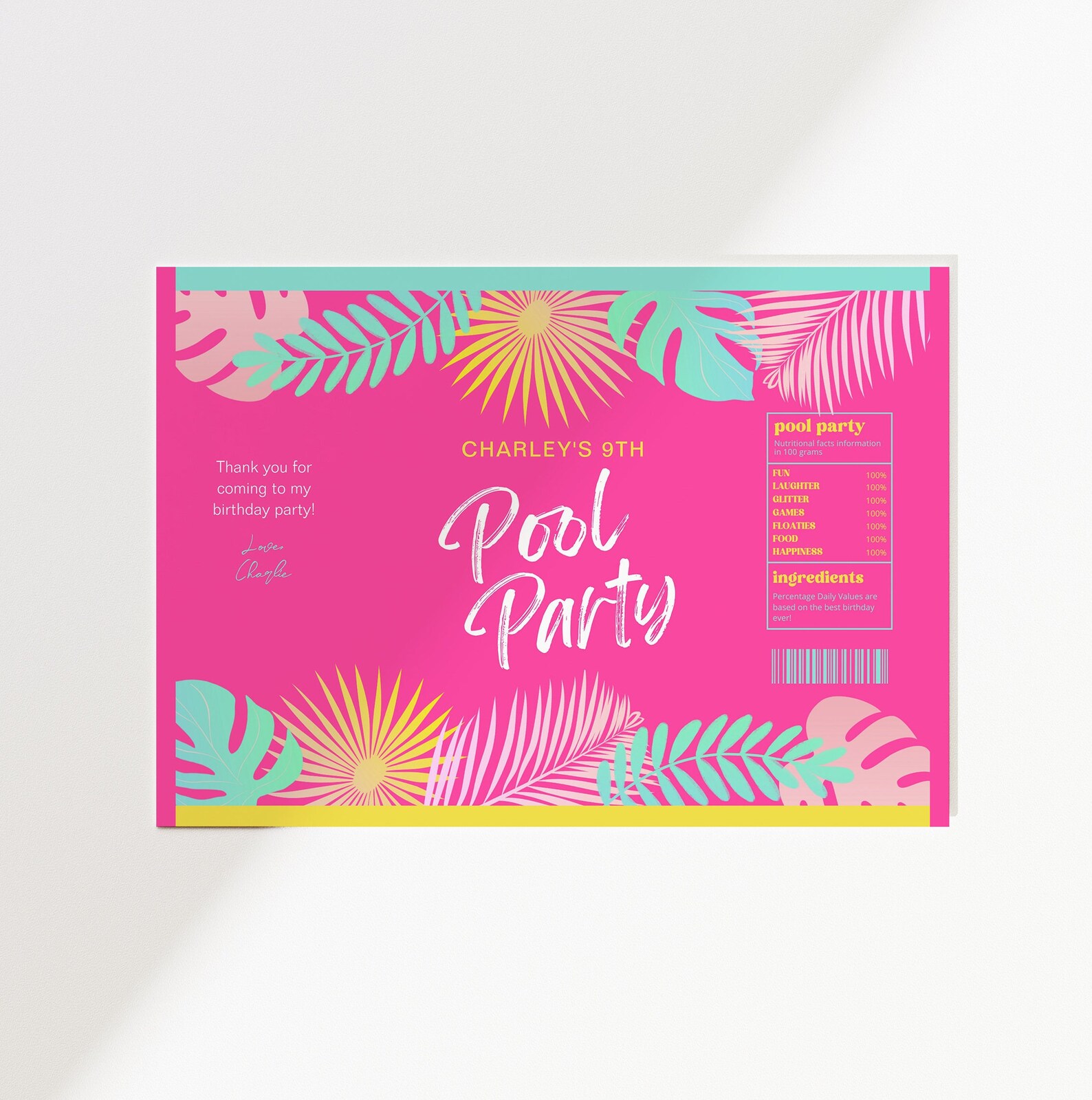 Hot Pink Pool Party Chip Bag, Pool Party Treat Bag, Printable Pool ...