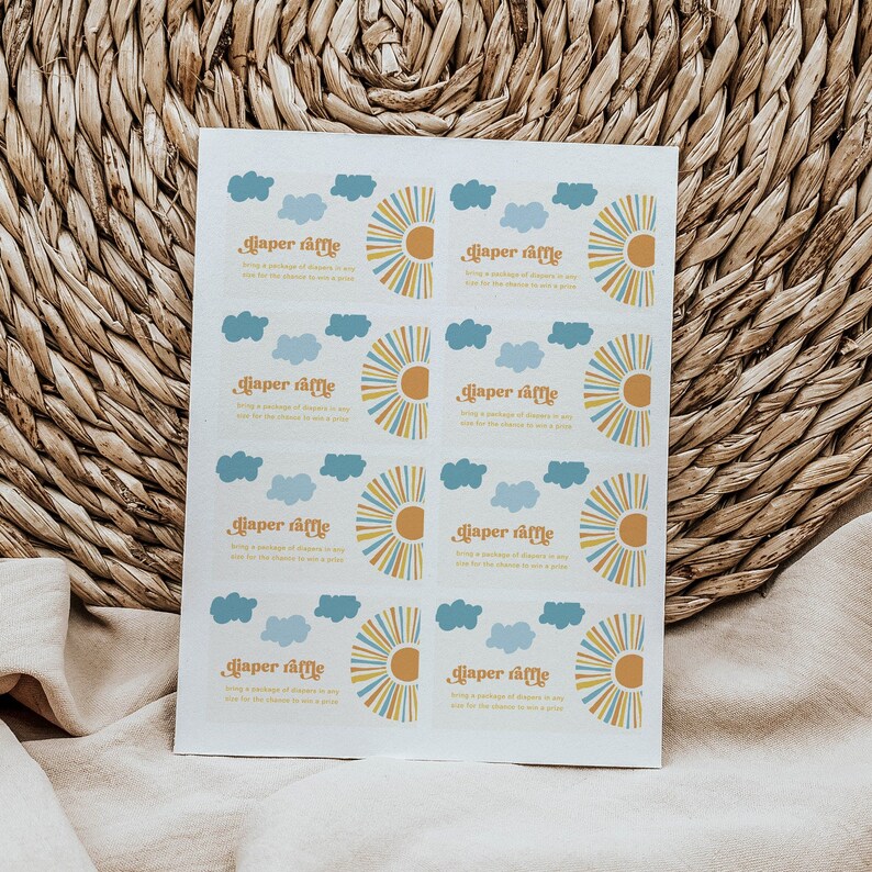 Here Comes Th Sun Diaper Raffle Cards, Boho Sun Baby Shower Insert ...