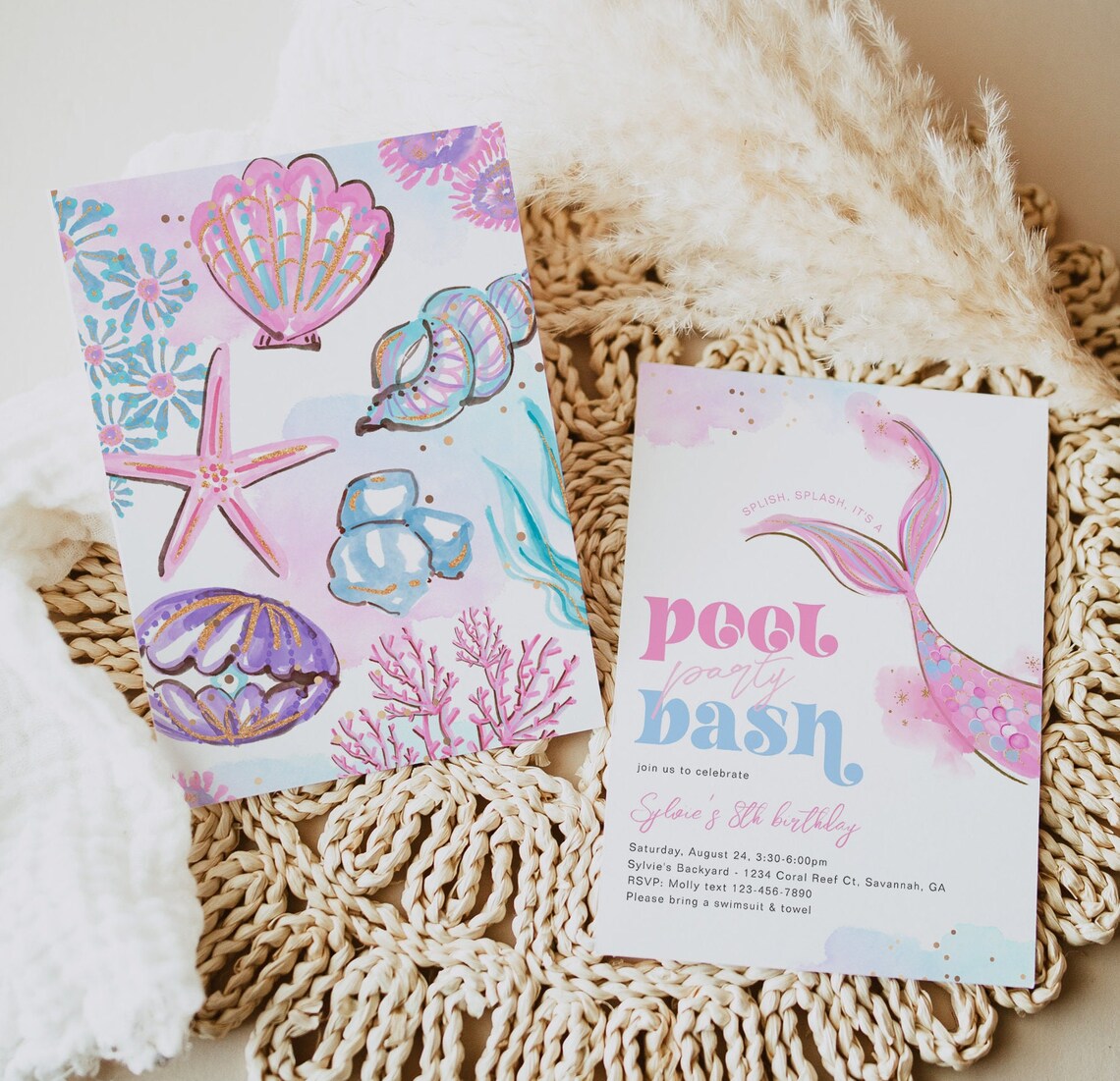 Mermaid Pool Party Invitation, Girl's Pool Party Invitation, Girl's ...