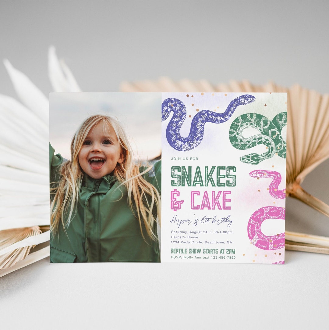 Girly Snake Birthday Invitation, Girl's Reptile Party Invitation ...
