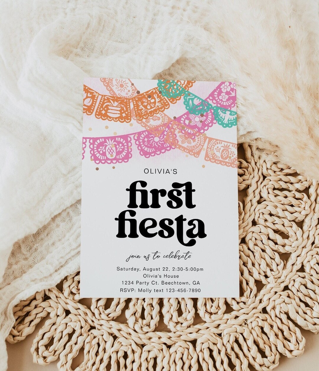 Girl's First Fiesta Birthday Invitation, Girl's Fiesta Party Invitation ...