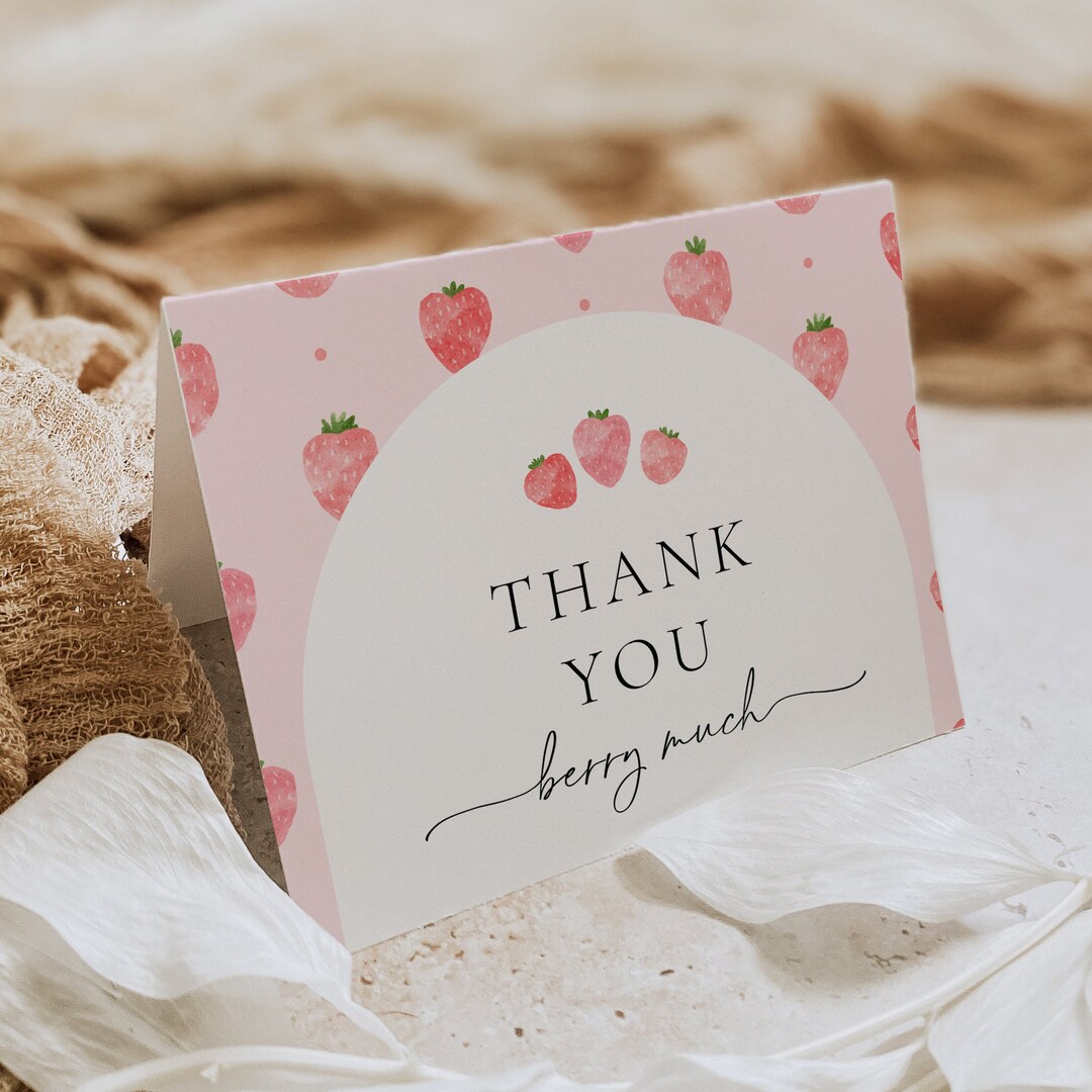 Digital Folded Berry Thank You Card, Berry Birthday Thank You Card ...