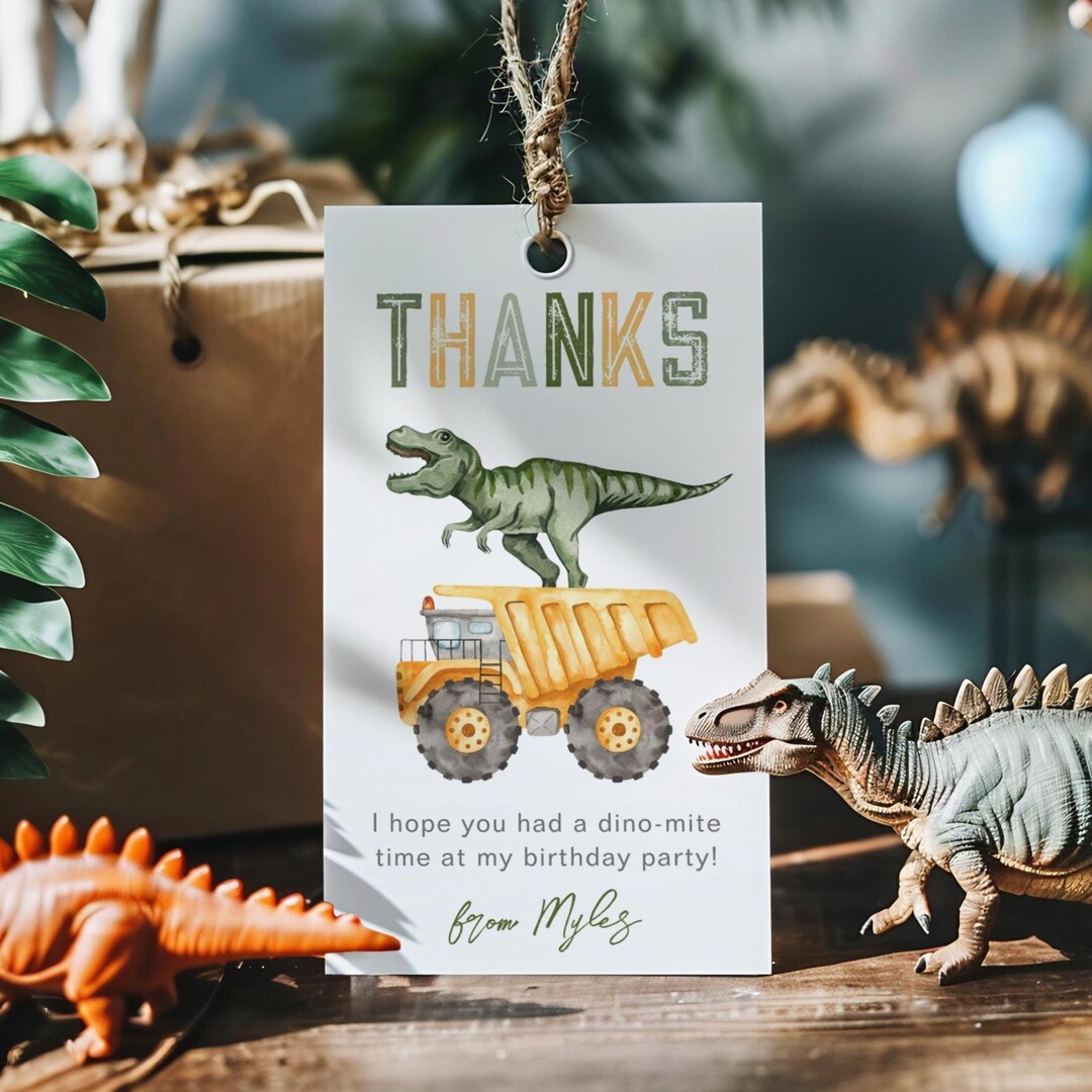 Dino Construction Party Favor Tag, Dino Construction Birthday, Dinosaur ...