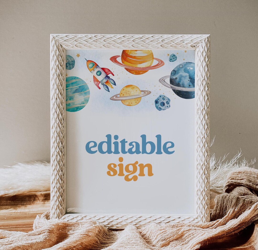 Editable Space Party Sign, Boy's Rocket Ship Party Signs, Boy's ...