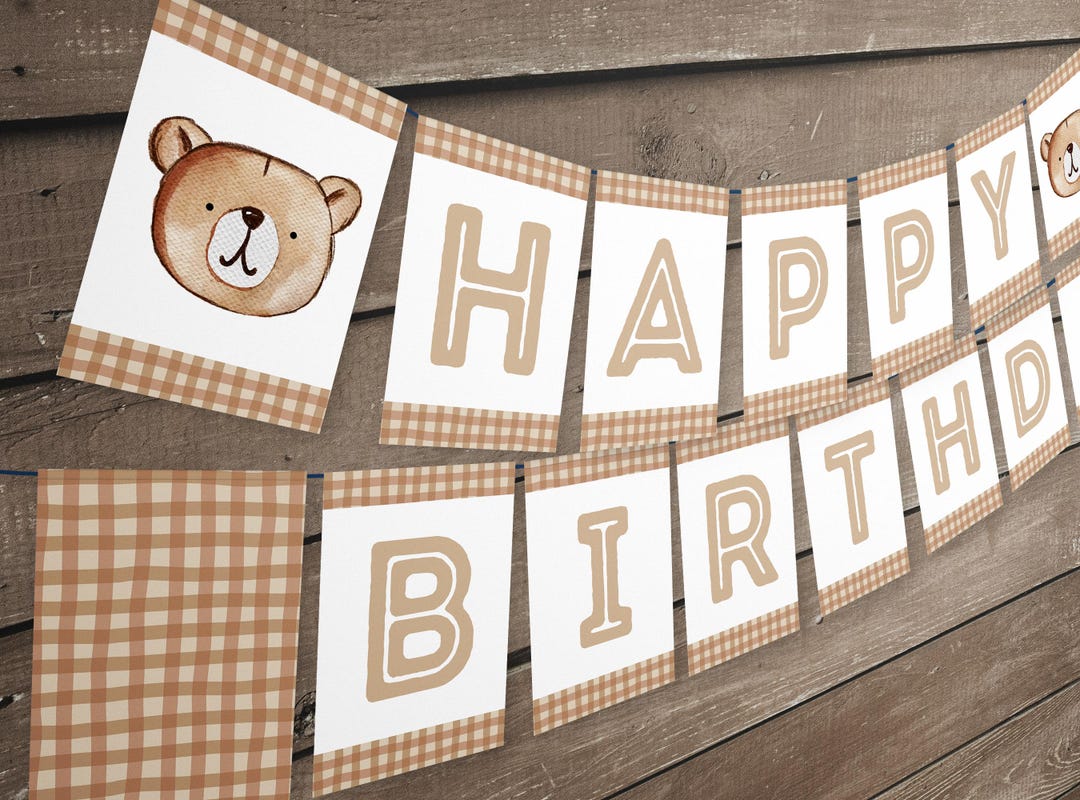 Digital Bear HAPPY BIRTHDAY Bunting Banner, Bear Happy Birthday Banner ...