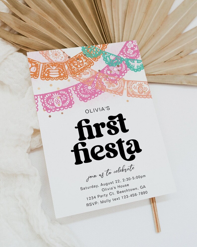 Girl's First Fiesta Birthday Invitation Girl's Fiesta - Etsy