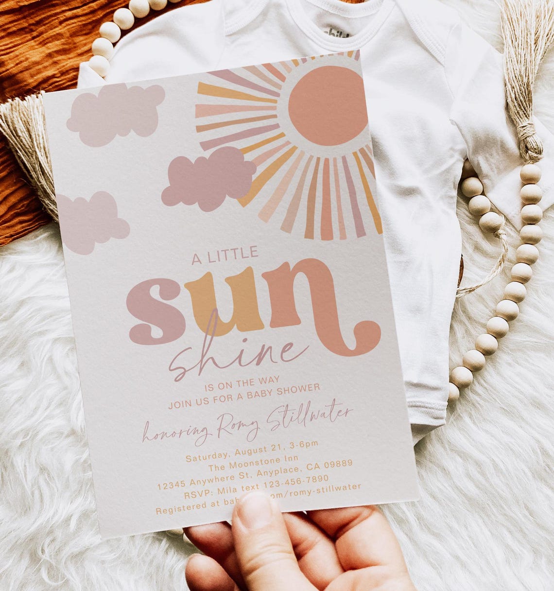 Little Sunshine Baby Shower Invitation, Digital Girl Sunshine Baby ...