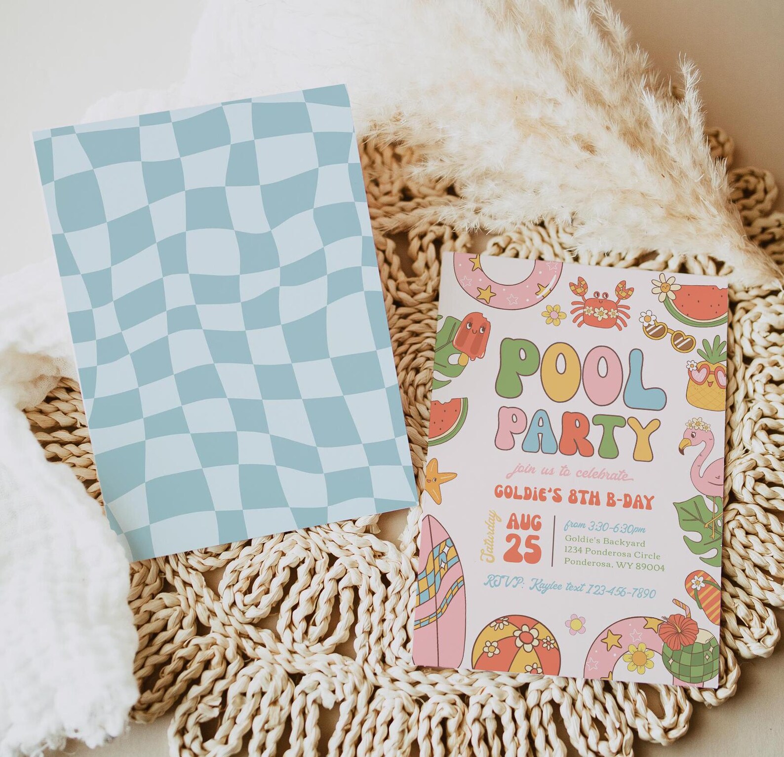Retro Pool Party Invitation, Groovy Pool Birthday Invitation, Summer ...