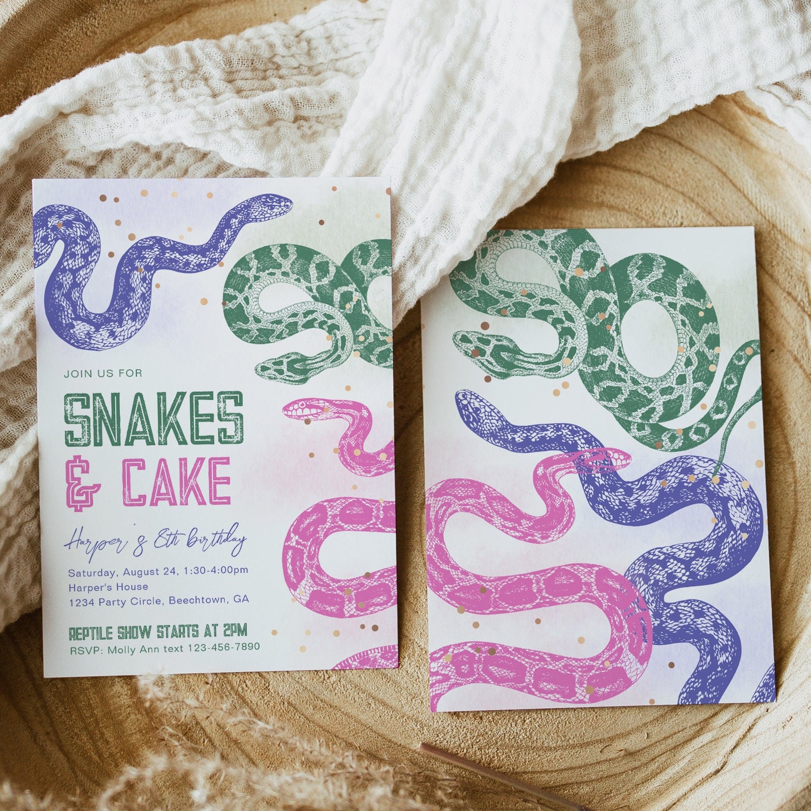 Girly Snake Birthday Invitation, Girl's Reptile Party Invitation ...