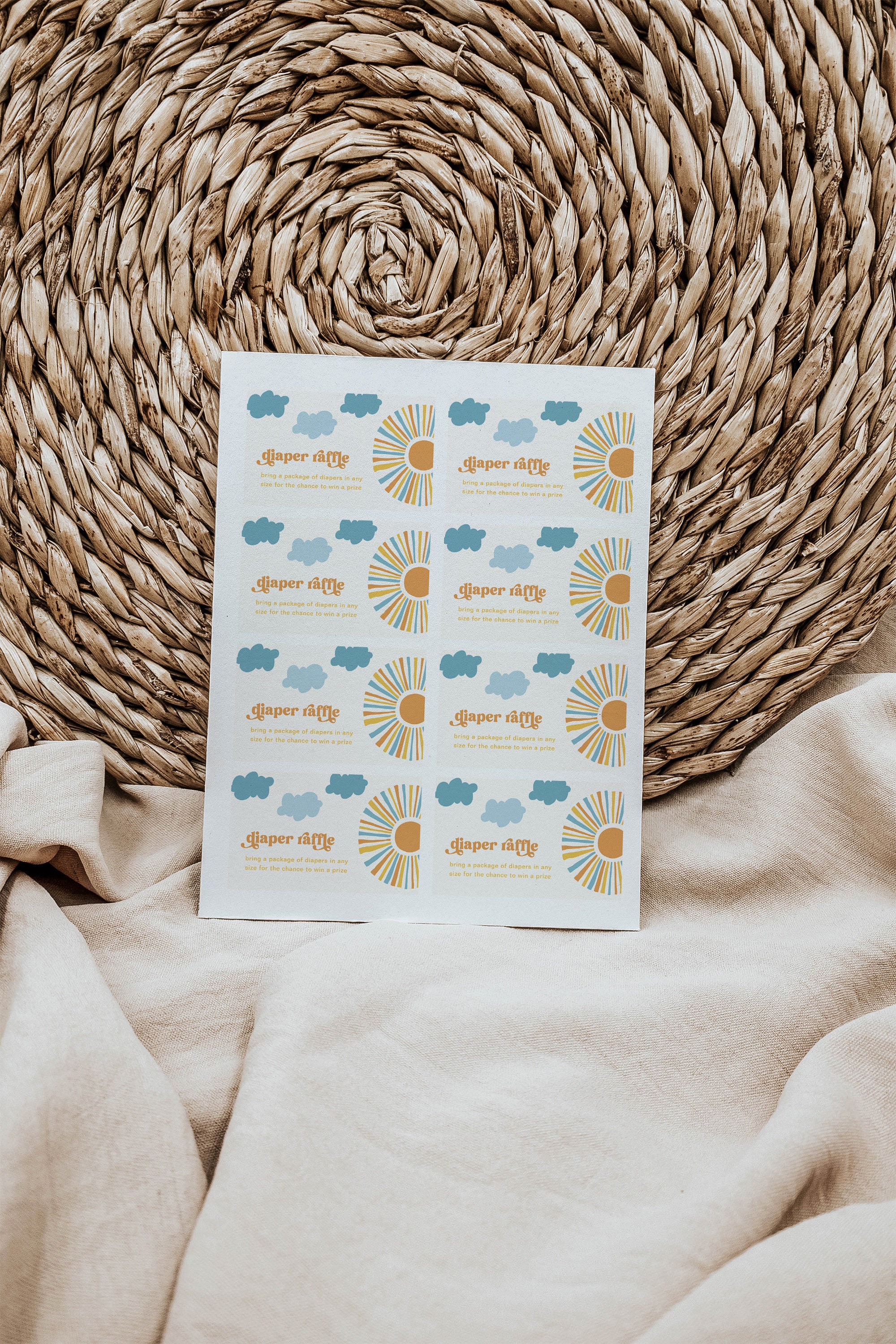 Here Comes Th Sun Diaper Raffle Cards, Boho Sun Baby Shower Insert ...
