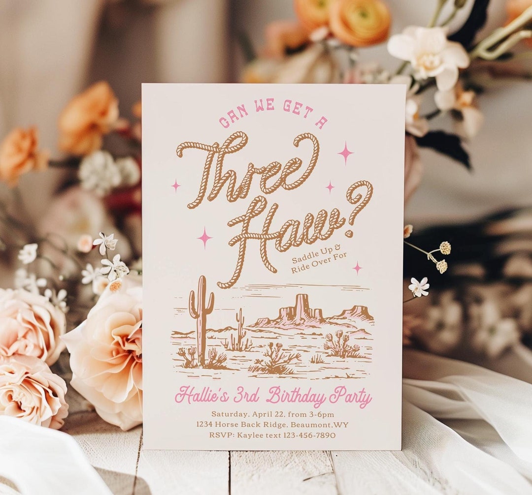 Three Haw Birthday Invitation, Cowgirl Birthday Invitations, Western ...