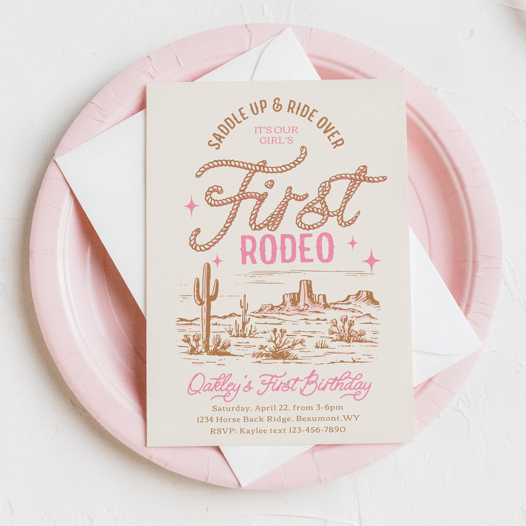 Girl's First Rodeo Birthday Invitation, Cowgirl First Birthday ...