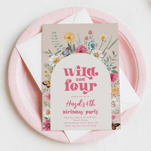 Wild and Four Birthday Invitation, Fourever Wild Wildflower Invitation ...