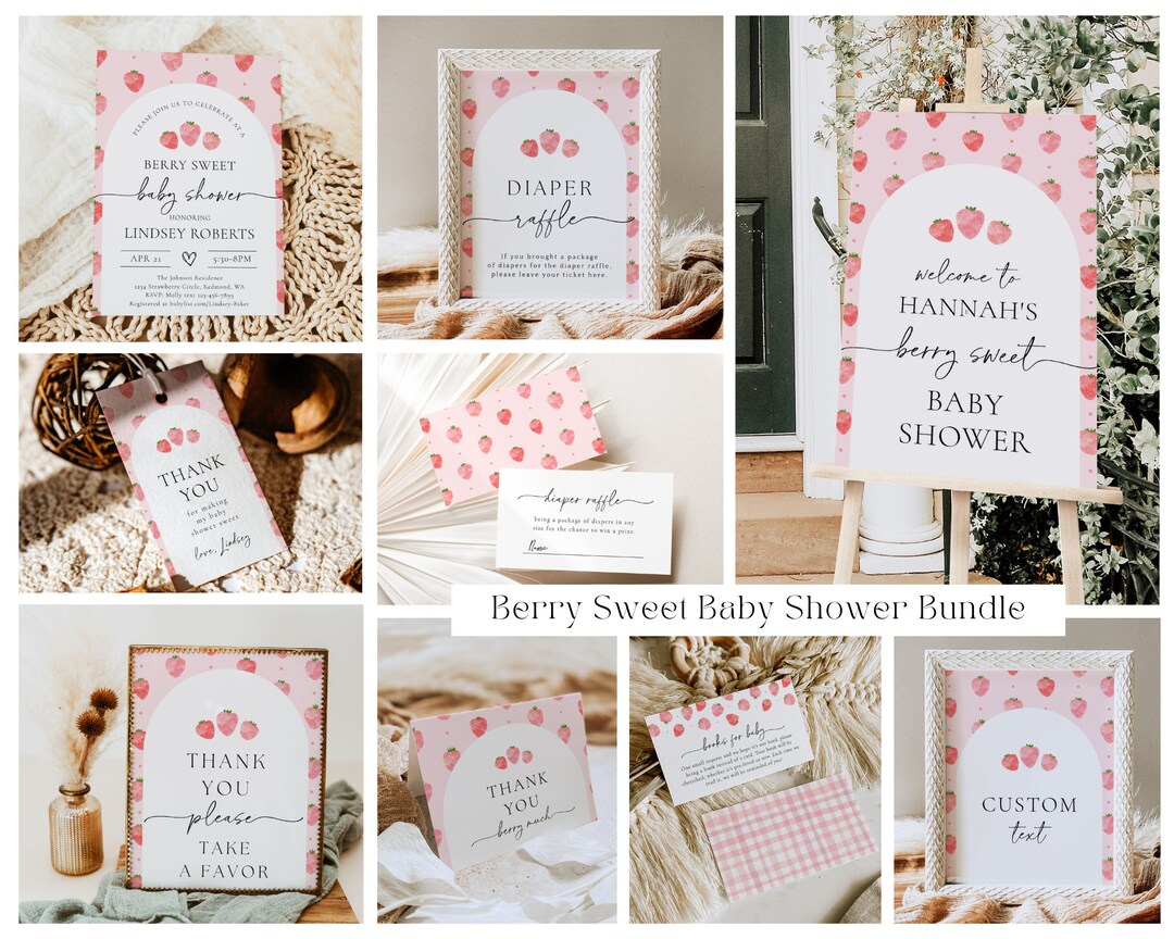 Strawberry Baby Shower Bundle, Digital Berry Baby Shower, Digital Baby ...