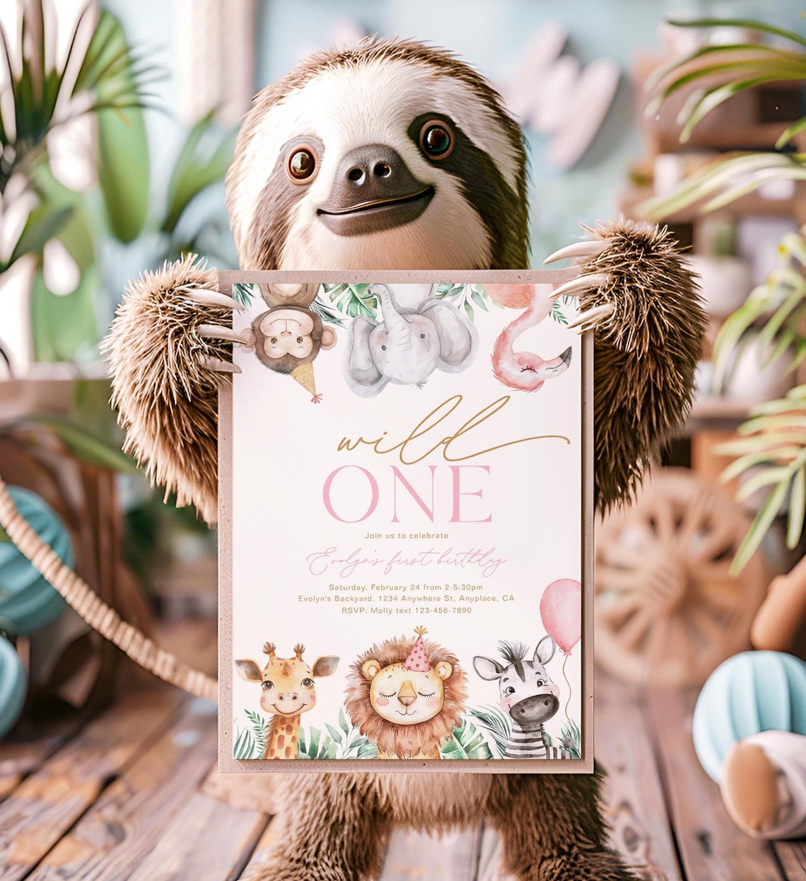 Wild One Party Animal Birthday Invitation, Jungle First Birthday ...