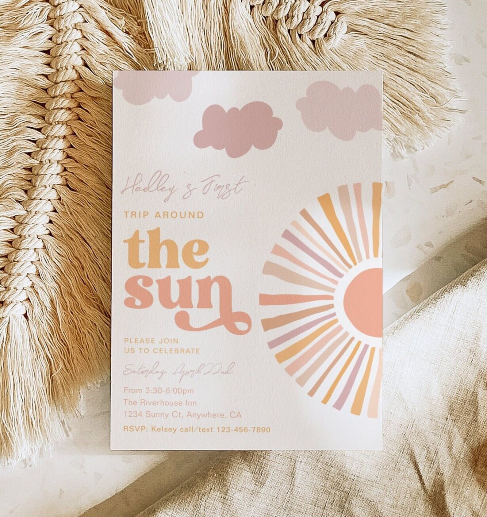 Girl's Trip Around the Sun Invitation, Girl's Sun Birthday Invitation ...